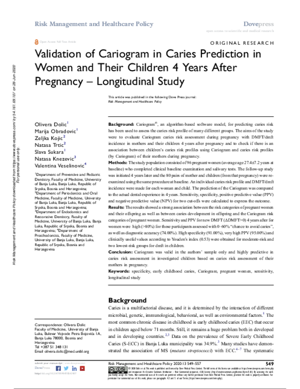 (PDF) Validation of Cariogram in Caries Prediction in Women and Their ...