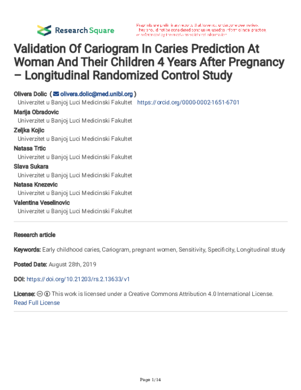(PDF) Validation Of Cariogram In Caries Prediction At Woman And Their ...