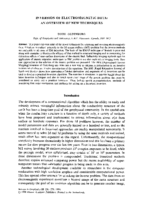 (PDF) Inversion of electromagnetic data: An overview of new techniques