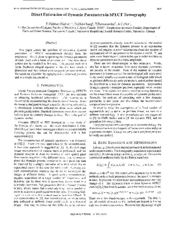 Pdf Direct Estimation Of Dynamic Parameters In Spect Tomography