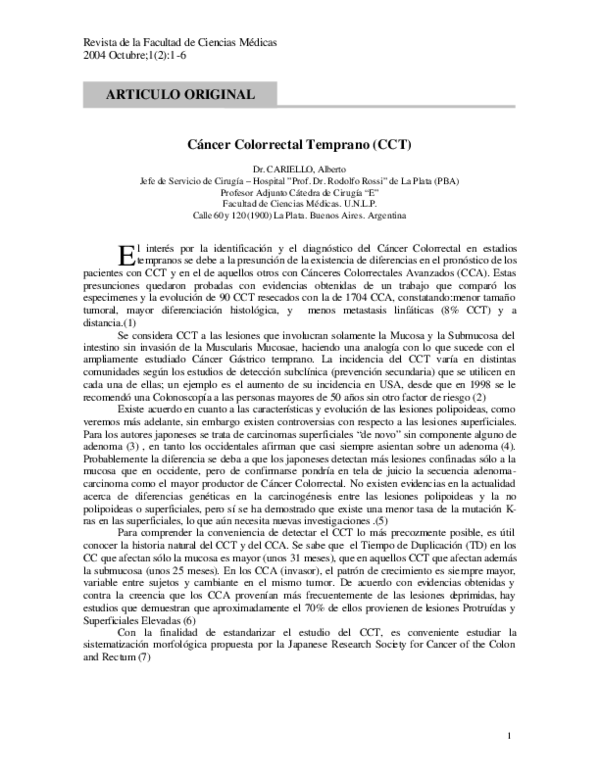 (PDF) Cáncer colorrectal temprano (CCT)