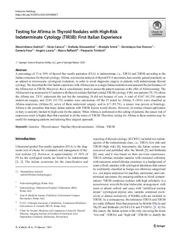 (PDF) Testing for Afirma in Thyroid Nodules with High-Risk ...