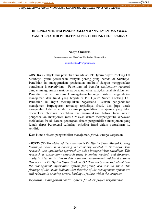 (PDF) Hubungan Sistem Pengendalian Manajemen dan Fraud yang terjadi di ...