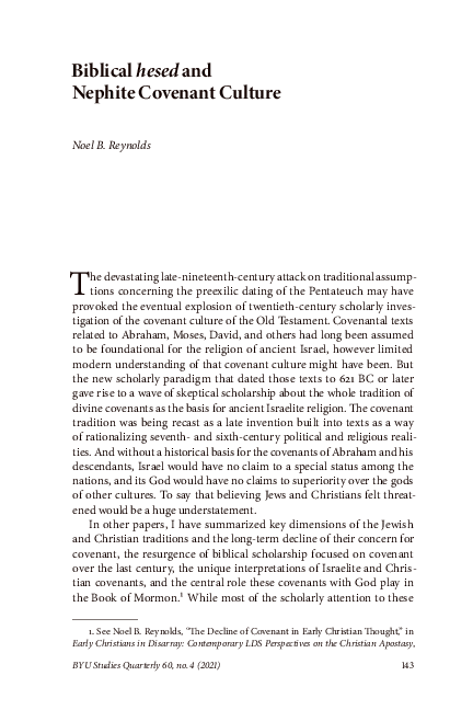 (PDF) Biblical Hesed and Nephite Covenant Culture | Noel B. Reynolds ...