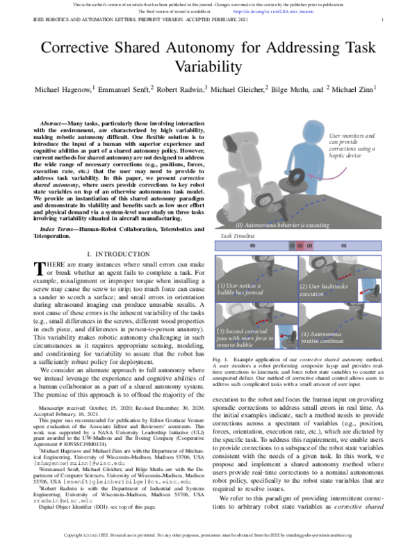 (PDF) Corrective Shared Autonomy for Addressing Task Variability