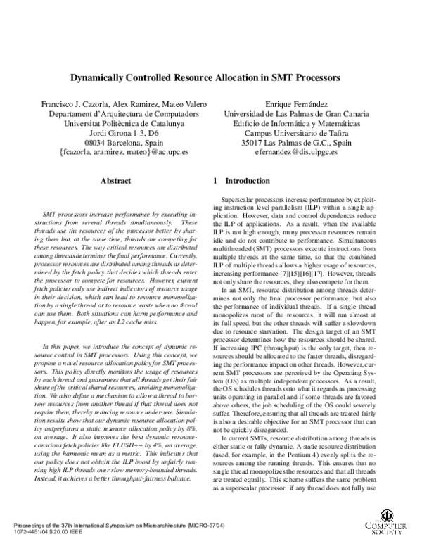 (PDF) Dynamically Controlled Resource Allocation in SMT Processors
