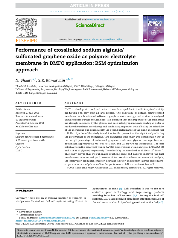 (PDF) Performance of crosslinked sodium alginate/sulfonated graphene oxide as polymer ...