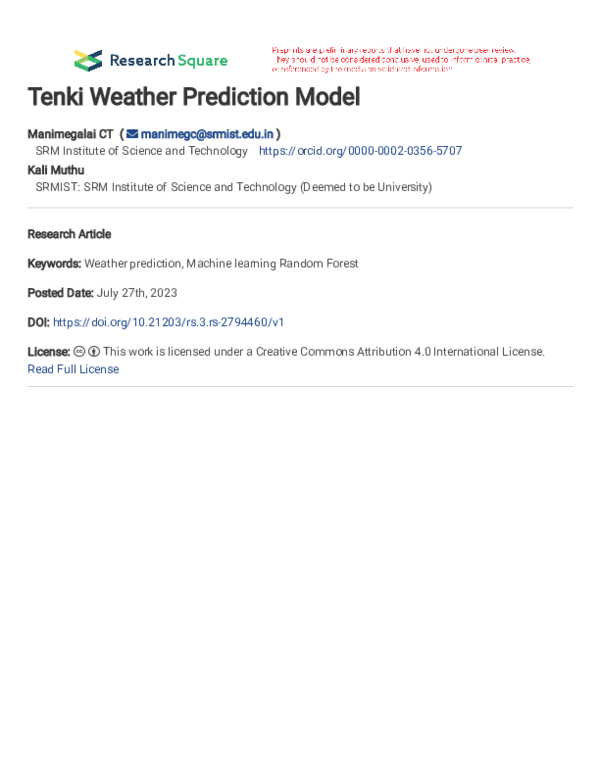 (PDF) Tenki Weather Prediction Model