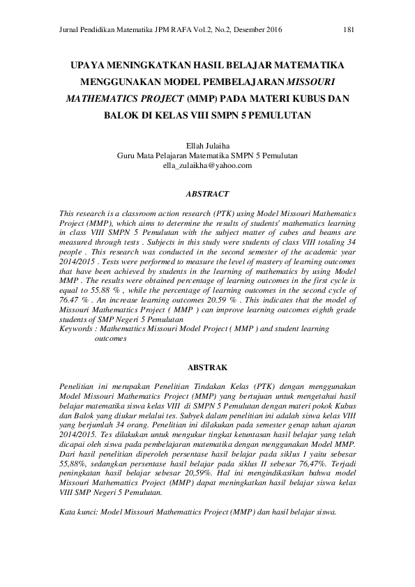 (PDF) Upaya Meningkatkan Hasil Belajar Matematika Menggunakan Model ...