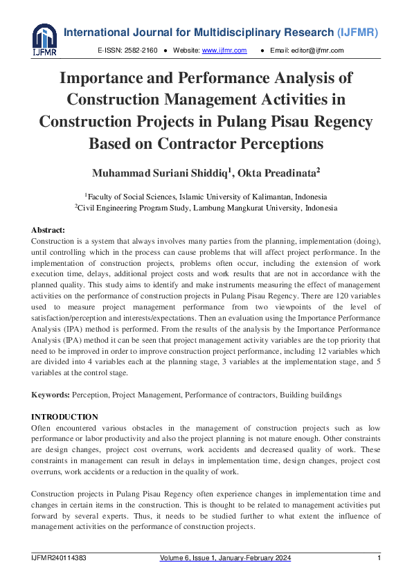 (PDF) Importance and Performance Analysis of Construction Management ...