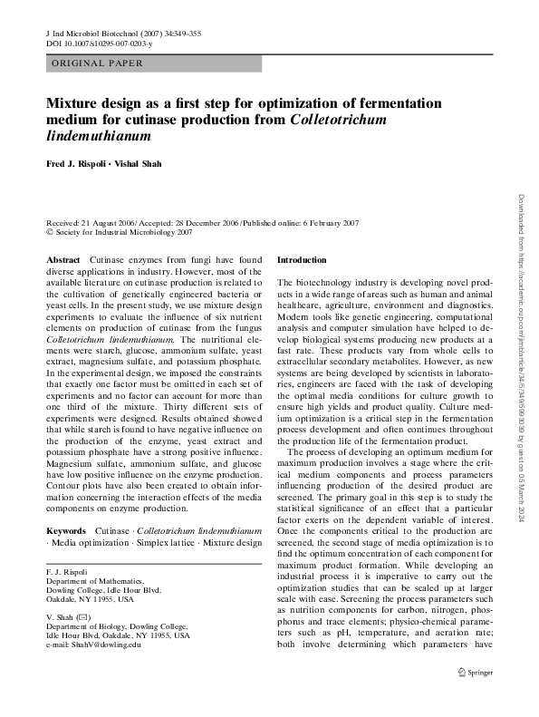 (PDF) Mixture design as a first step for optimization of fermentation ...