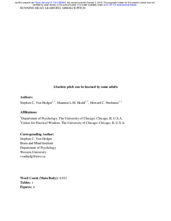 (PDF) Absolute pitch can be learned by some adults
