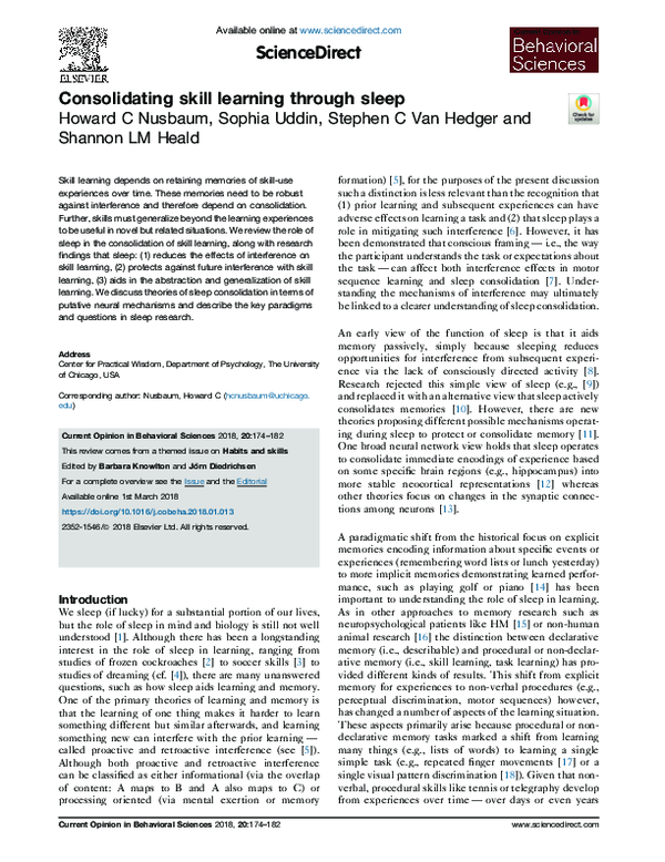 (PDF) Consolidating skill learning through sleep