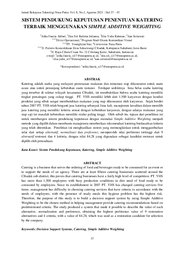 (PDF) Sistem Pendukung Keputusan Penentuan Katering Terbaik Menggunakan Metode Simple Additive ...