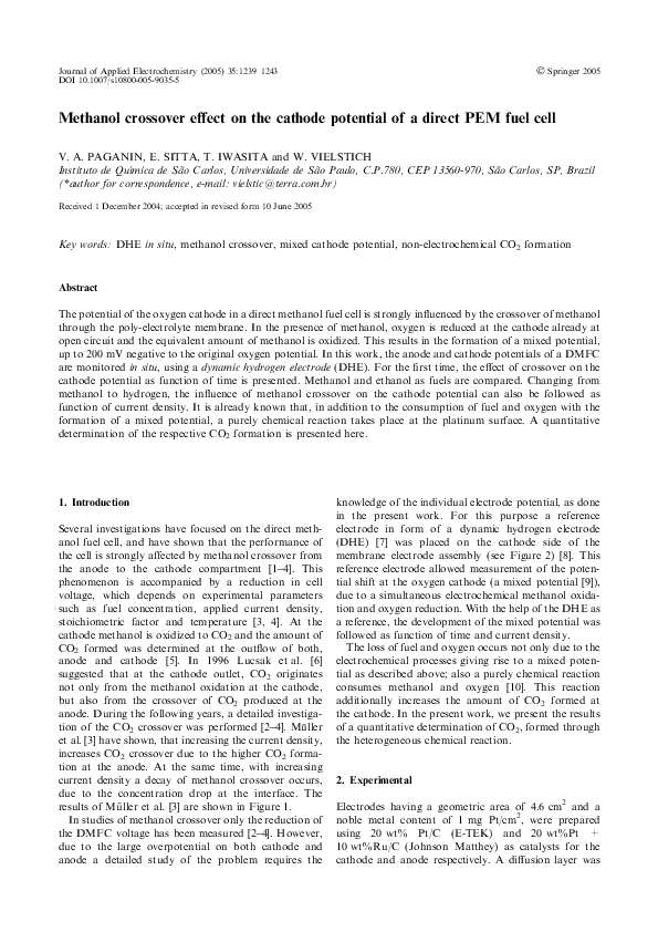 Pdf Methanol Crossover Effect On The Cathode Potential Of A Direct Pem Fuel Cell