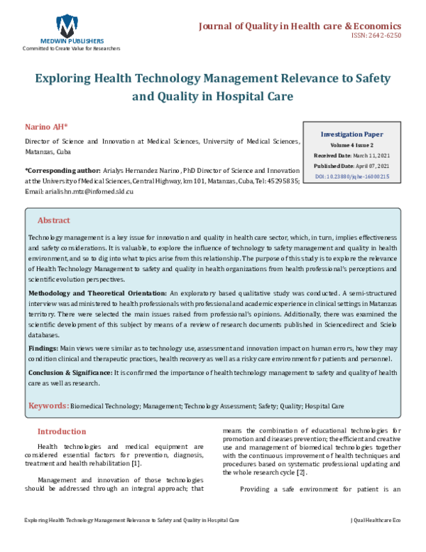 (PDF) Exploring Health Technology Management Relevance to Safety and ...