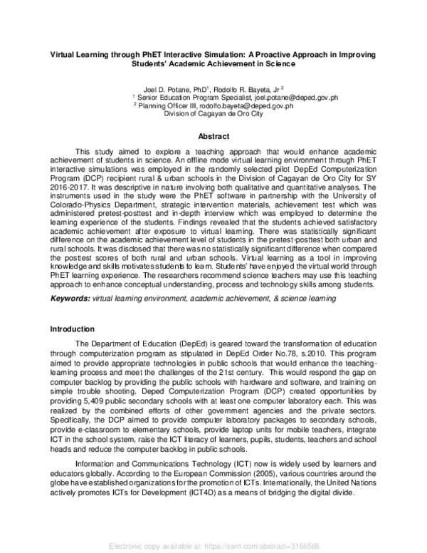 (PDF) Virtual Learning Through PhET Interactive Simulation: A Proactive Approach in Improving ...
