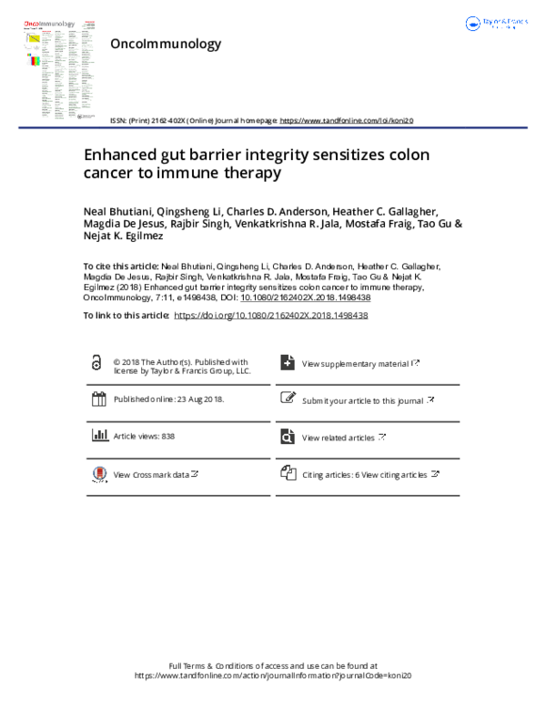 (PDF) Enhanced gut barrier integrity sensitizes colon cancer to immune ...