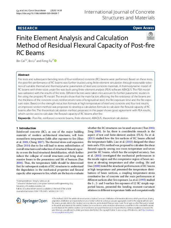 (PDF) Finite Element Analysis and Calculation Method of Residual Flexural Capacity of Post-fire ...