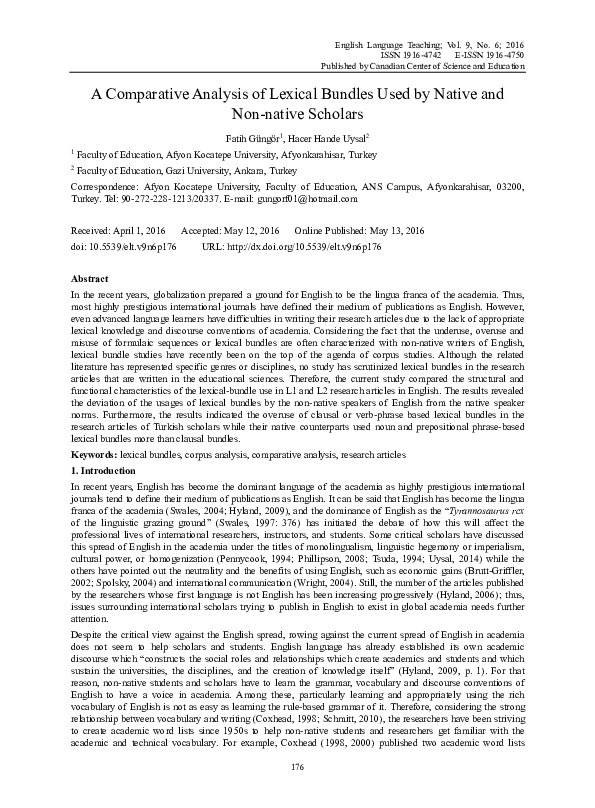 (PDF) A Comparative Analysis of Lexical Bundles Used by Native and Non-native Scholars