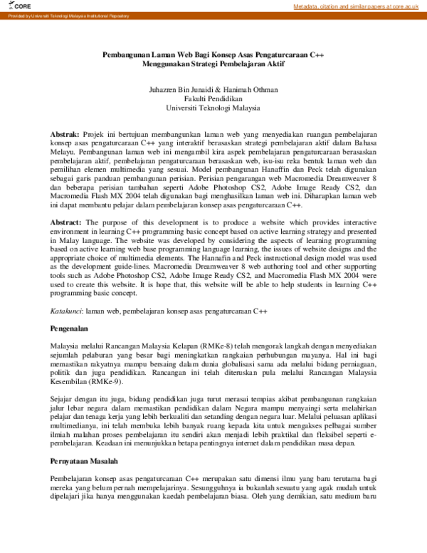 (PDF) Pembangunan Laman Web Bagi Konsep Asas Pengaturcaraan C++ ... (PDF) Pembangunan Laman Web Bagi Konsep Asas Pengaturcaraan C++ ...
