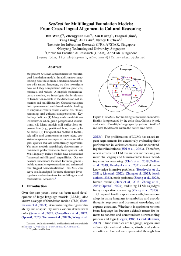 (PDF) SeaEval for Multilingual Foundation Models: From Cross-Lingual ...