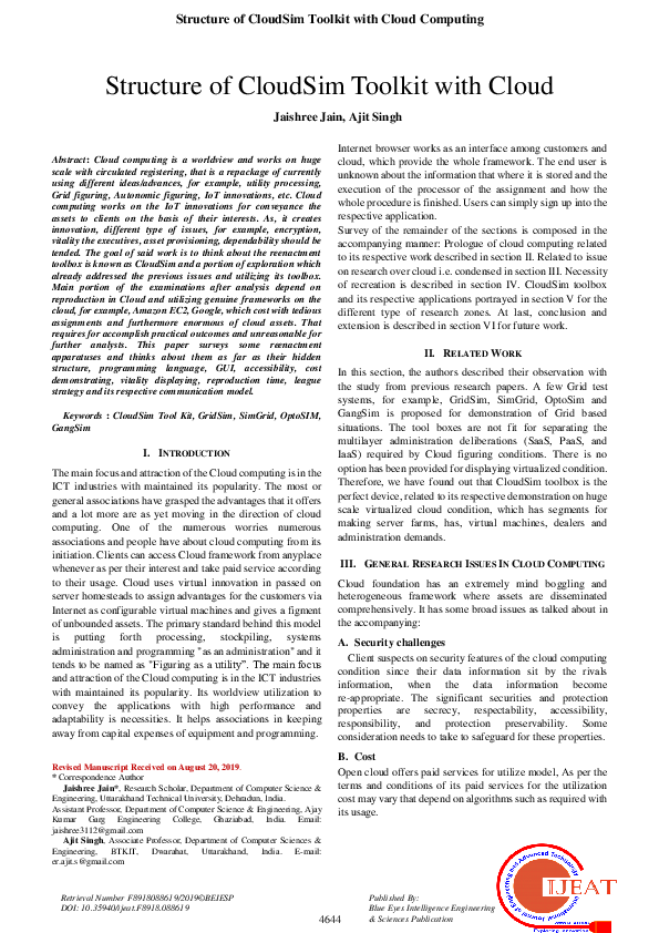 (PDF) Structure of CloudSim Toolkit with Cloud