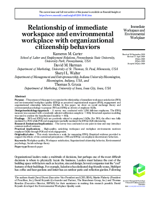 (PDF) Relationship of immediate workspace and environmental workplace with organizational ...