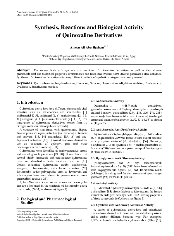 (PDF) Synthesis, Reactions and Biological Activity of Quinoxaline ...