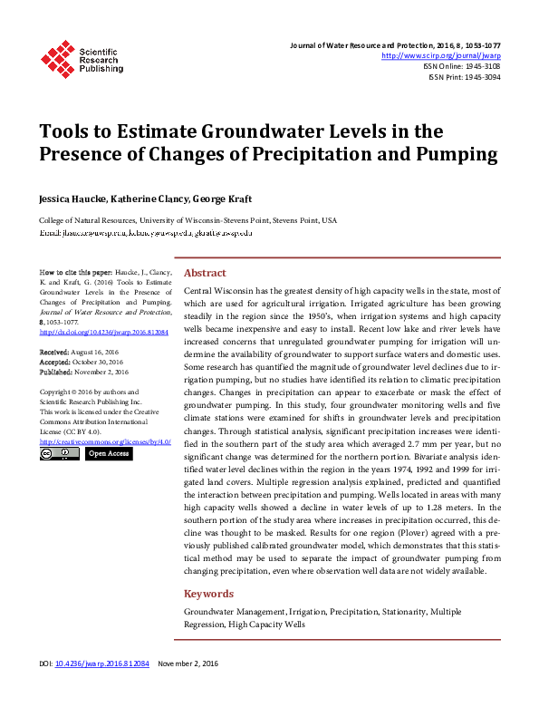 (PDF) Tools to Estimate Groundwater Levels in the Presence of Changes of Precipitation and Pumping