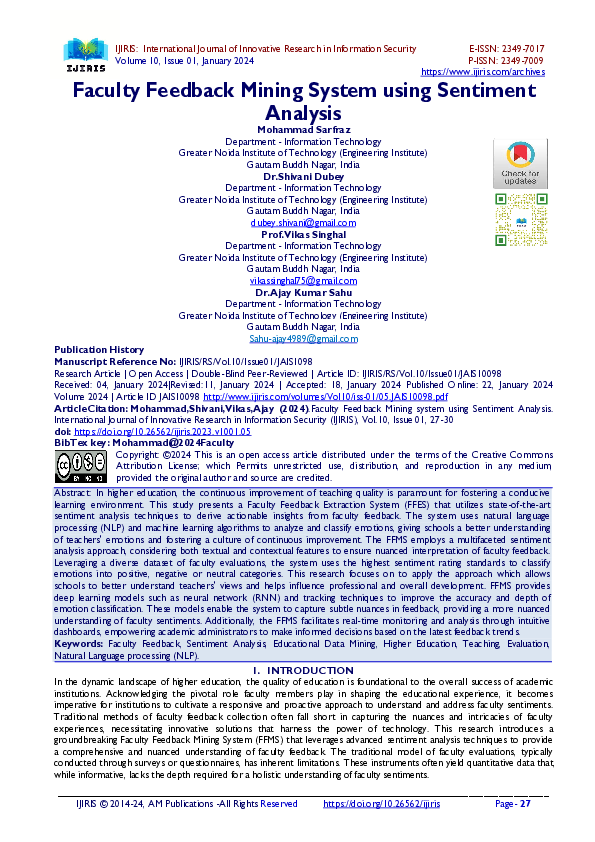 (PDF) Faculty Feedback Mining System using Sentiment Analysis