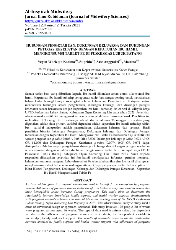 (PDF) Hubungan Pengetahuan, Dukungan Keluarga Dan Dukungan Petugas Kesehatan Dengan Kepatuhan ...