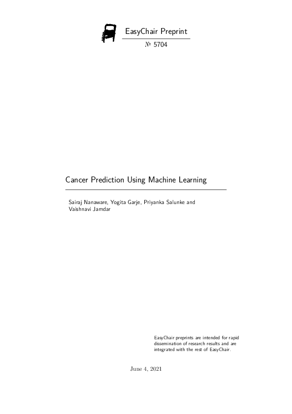 (PDF) Cancer Prediction Using Machine Learning