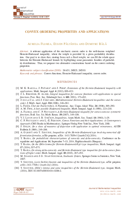 (PDF) Convex ordering properties and applications