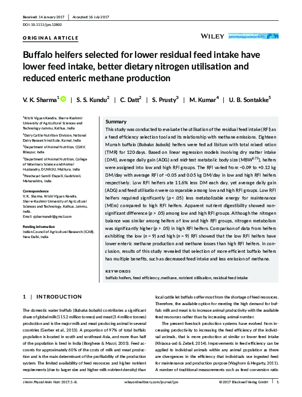 (PDF) Buffalo heifers selected for lower residual feed intake have ...