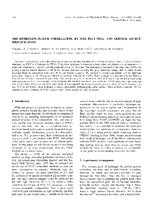 (PDF) The hydrogen-sulfur correlation, by PIXE plus PESA, and aerosol ...