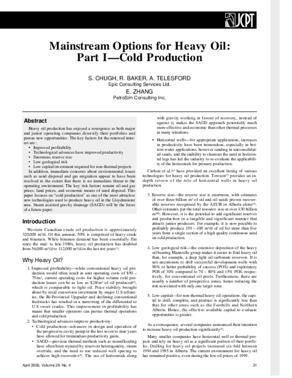 (PDF) Mainstream Options for Heavy Oil:Part I-Cold Production