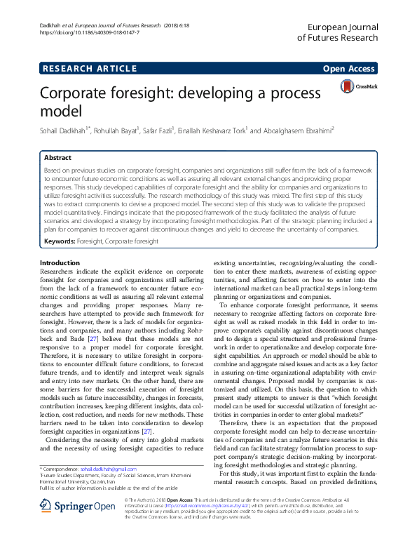 (PDF) Corporate foresight: developing a process model