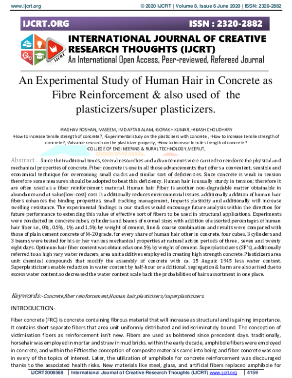 (PDF) An Experimental Study of Human Hair in Concrete as Fibre ...