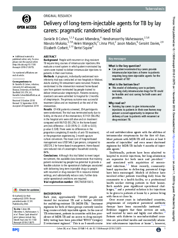 (PDF) Delivery of long-term-injectable agents for TB by lay carers ...