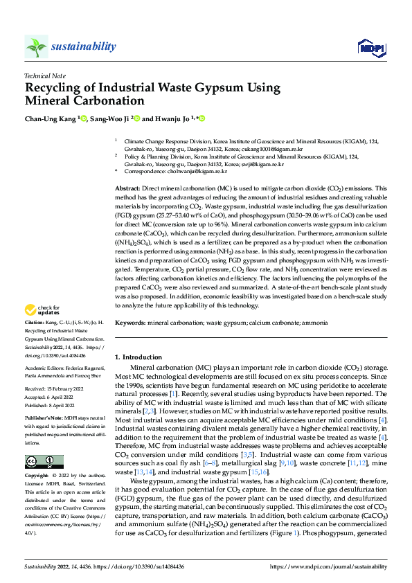 (PDF) Recycling of Industrial Waste Gypsum Using Mineral Carbonation