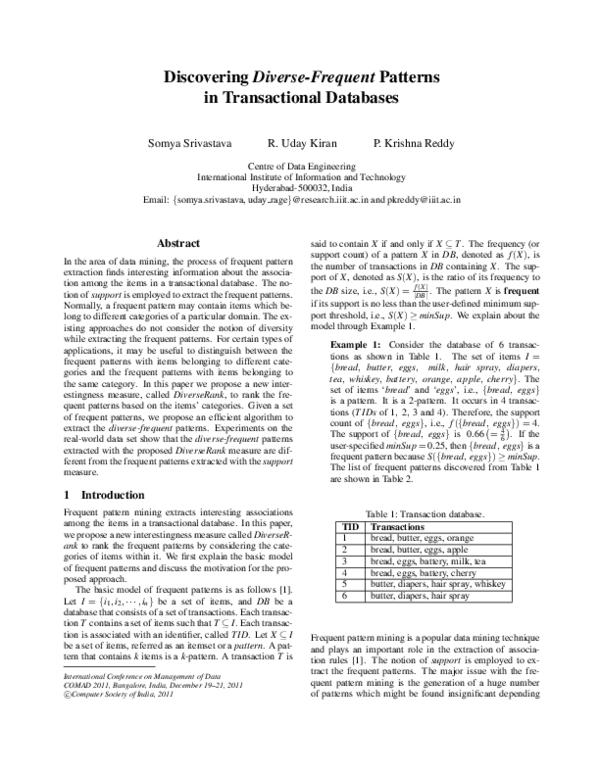 (PDF) Discovering diverse-frequent patterns in transactional databases