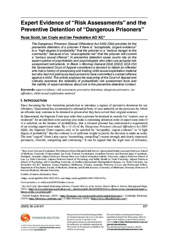 (PDF) Expert Evidence of "Risk Assessments" and the Preventive ...