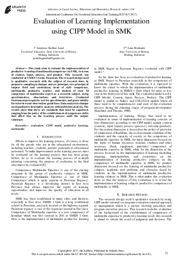 (PDF) Evaluation of Learning Implementation using CIPP Model in SMK
