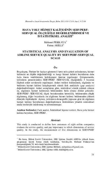 (PDF) Statistical Analysis and Evaluation of Airline Service Quality by ...