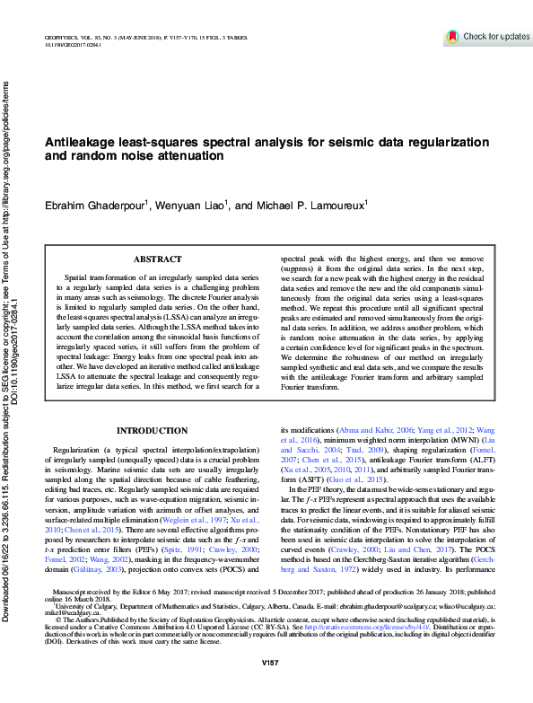(PDF) Antileakage least-squares spectral analysis for seismic data regularization and random ...