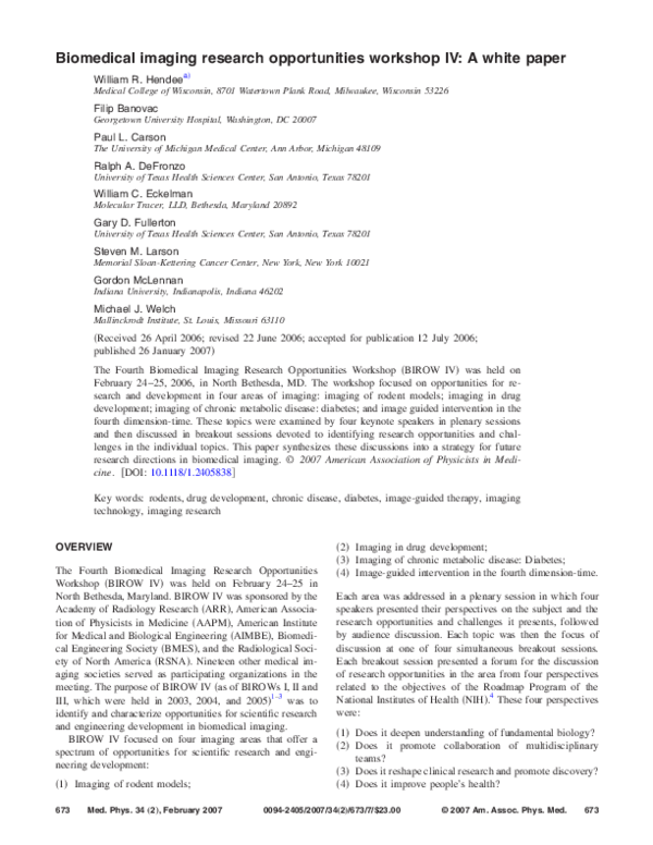 (PDF) Biomedical imaging research opportunities workshop IV: A white paper