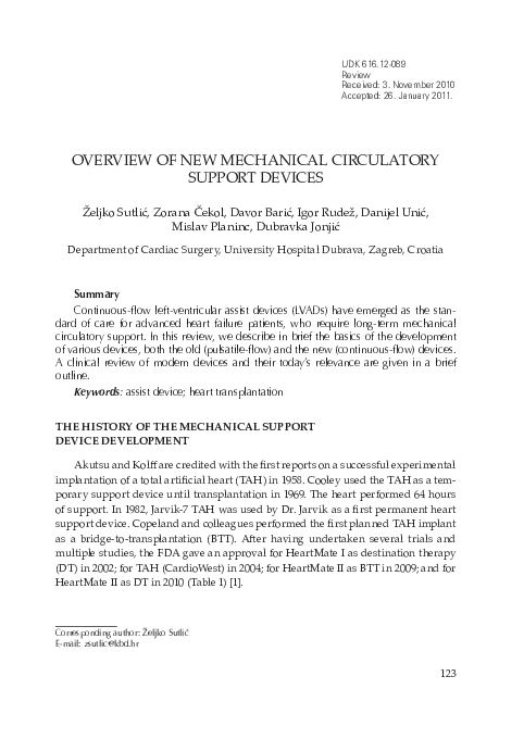 (PDF) Overview Of New MechaNical circulatOry SuppOrt DeviceS