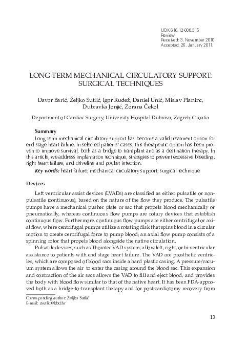 (PDF) Long-term mechanicaL circuLatory support: surgicaL techniques