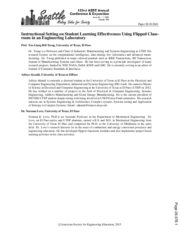(PDF) Instructional Setting on Student Learning Effectiveness Using ...